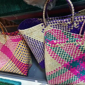 Handwoven Buri Palm Leaf Bayong Bag - Multi-colored Straw Beach Bag - Etsy