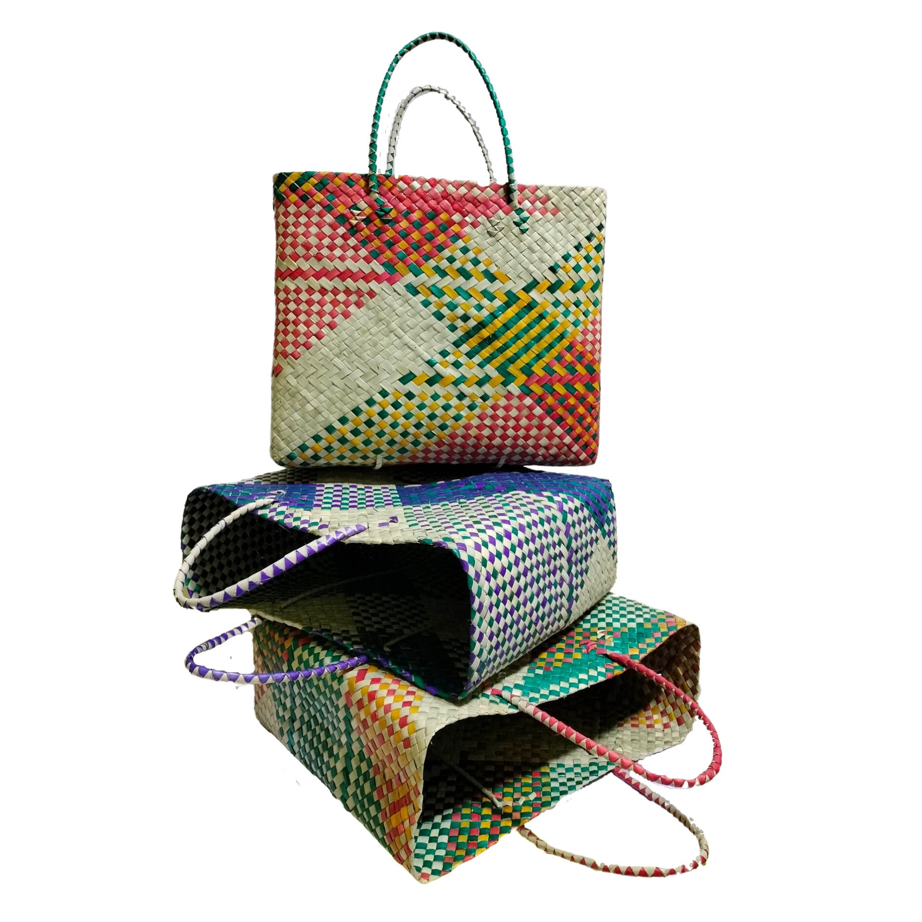 Handwoven Buri Palm Leaf Bayong Bag - Multi-colored Straw Beach Bag - Etsy