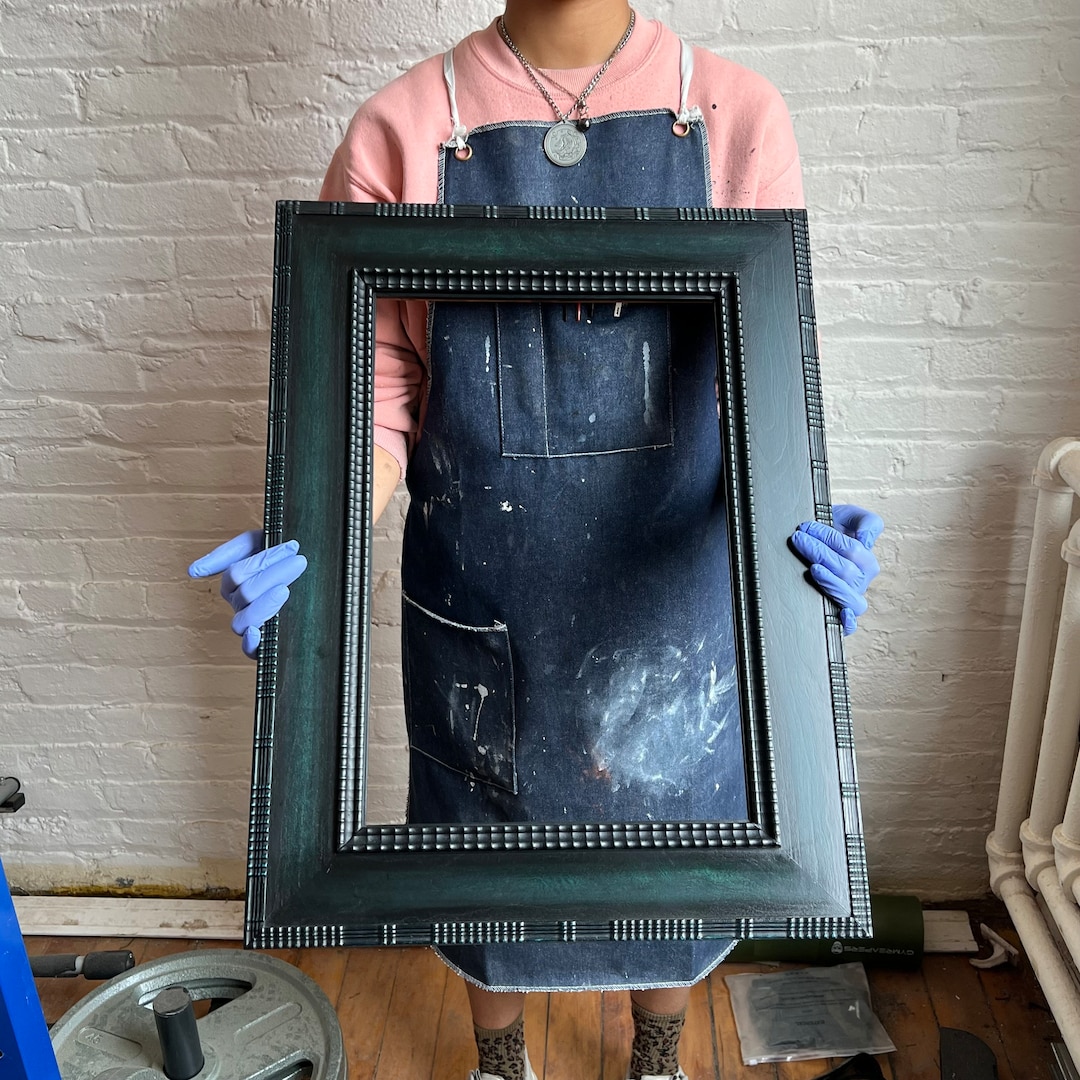 Solid Cherry Frame in a Blue Undertone Dutch Finish With Ripple Molding ...