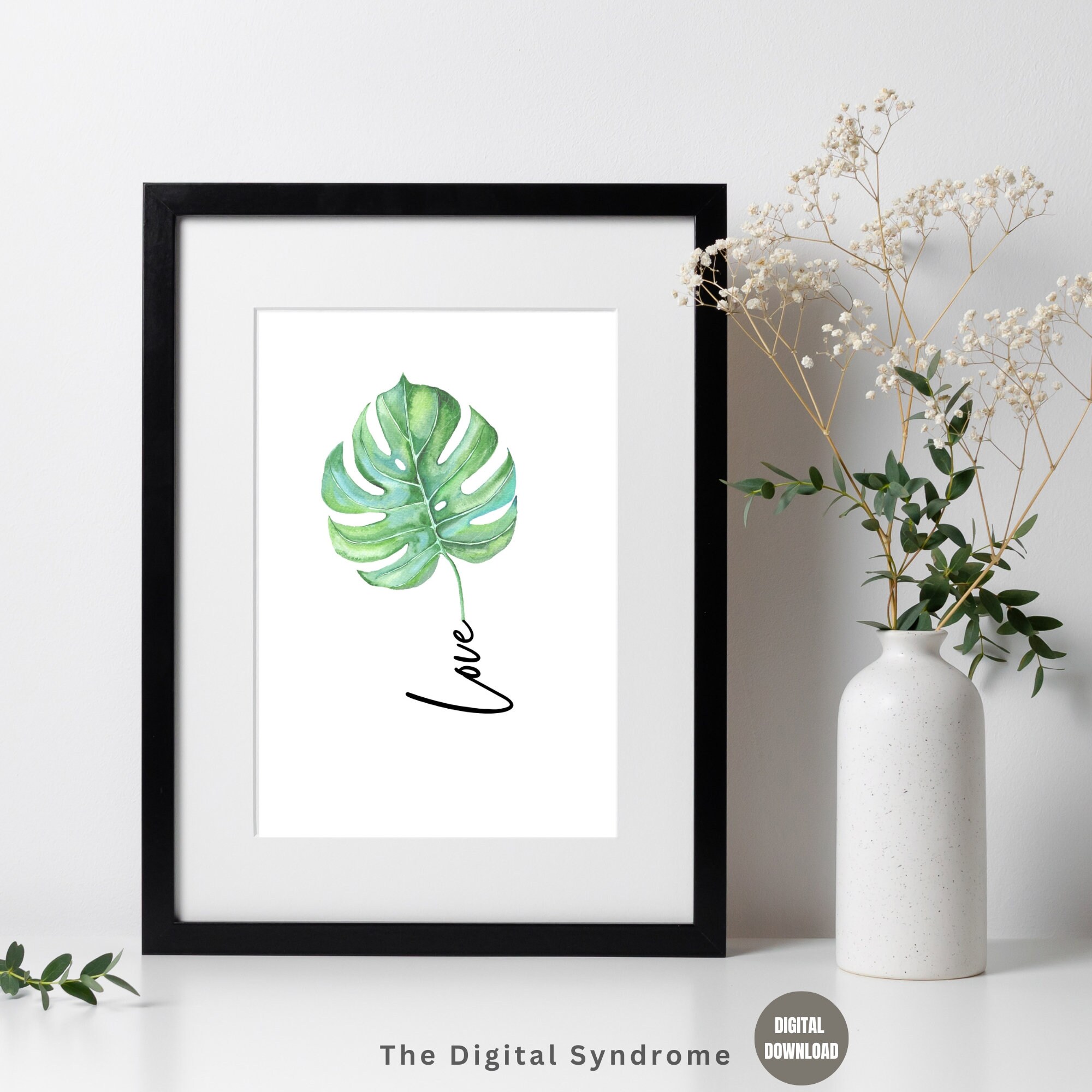 Boho Green Leaf Wall Art, Boho Decor Green Leaf Print, Minimalist Boho ...