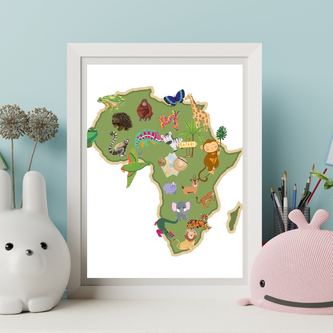 Animal Map of Africa, Safari Animal Map of Africa Poster,safari Nursery ...