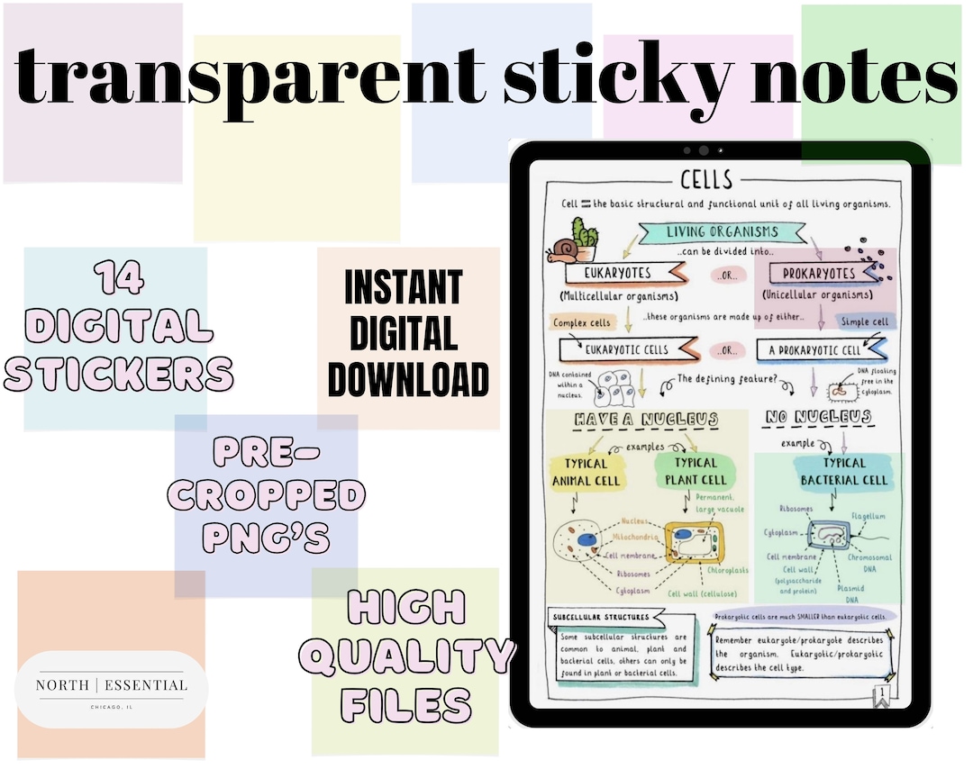 Transparent Sticky Notes, Digital Sticky Notes, Pre-cropped Stickers ...
