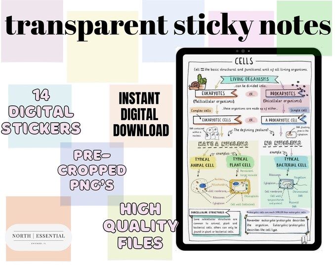Transparent Sticky Notes, Digital Sticky Notes, Pre-cropped Stickers ...