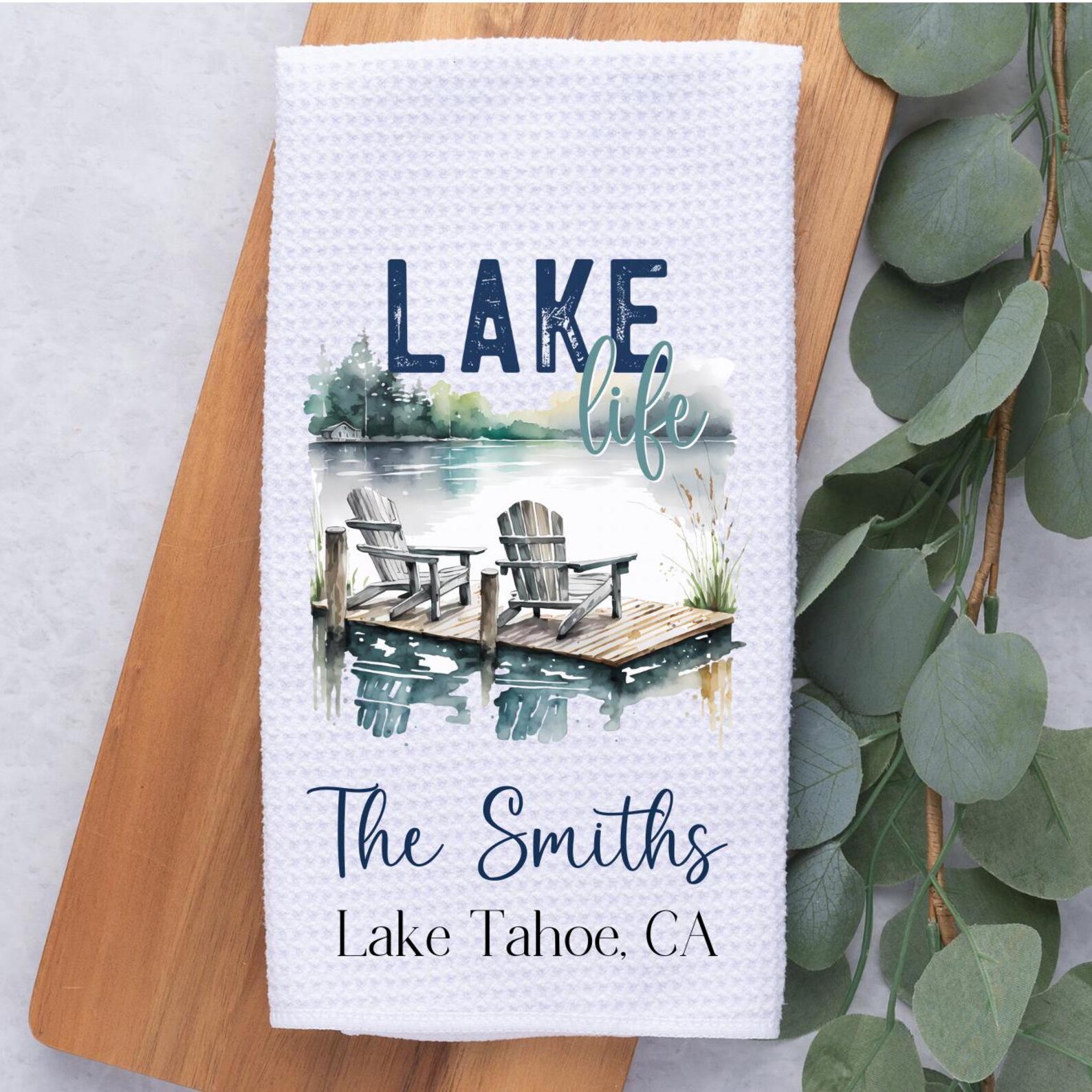 Personalized Lake Life Tea Dish Hand Kitchen Towel, Custom Towel Decor ...