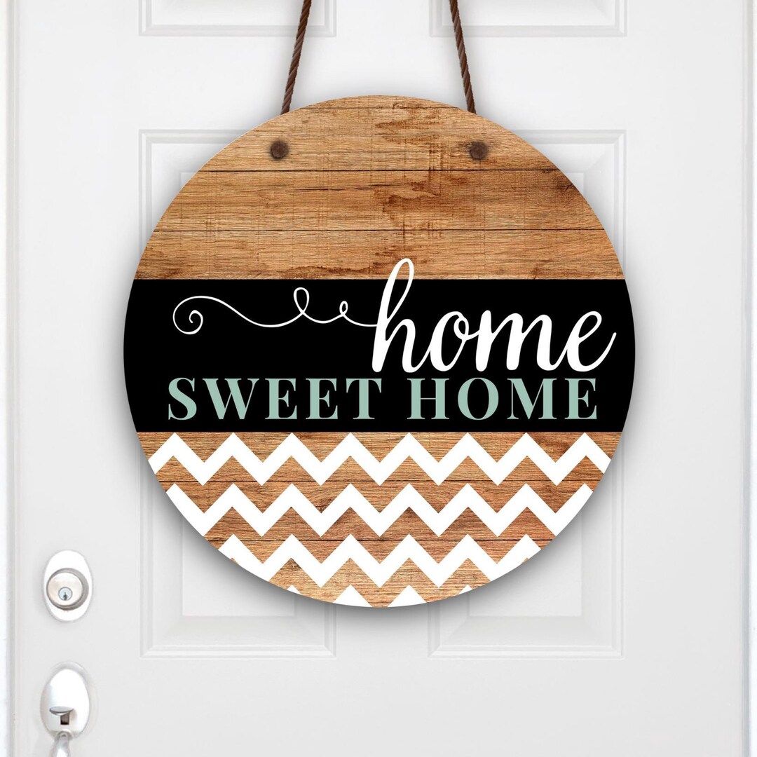 Home Sweet Home Front Door Sign, Round Wood Look Door Hanger, New Home ...