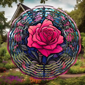 Pink Rose Wind Spinner, 10 Inch Metal Double Sided Wind Spinner- Yard ...