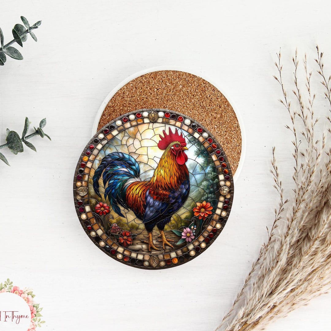 Faux Stained Glass Rooster Coaster, Rooster Nature Lover Coaster ...