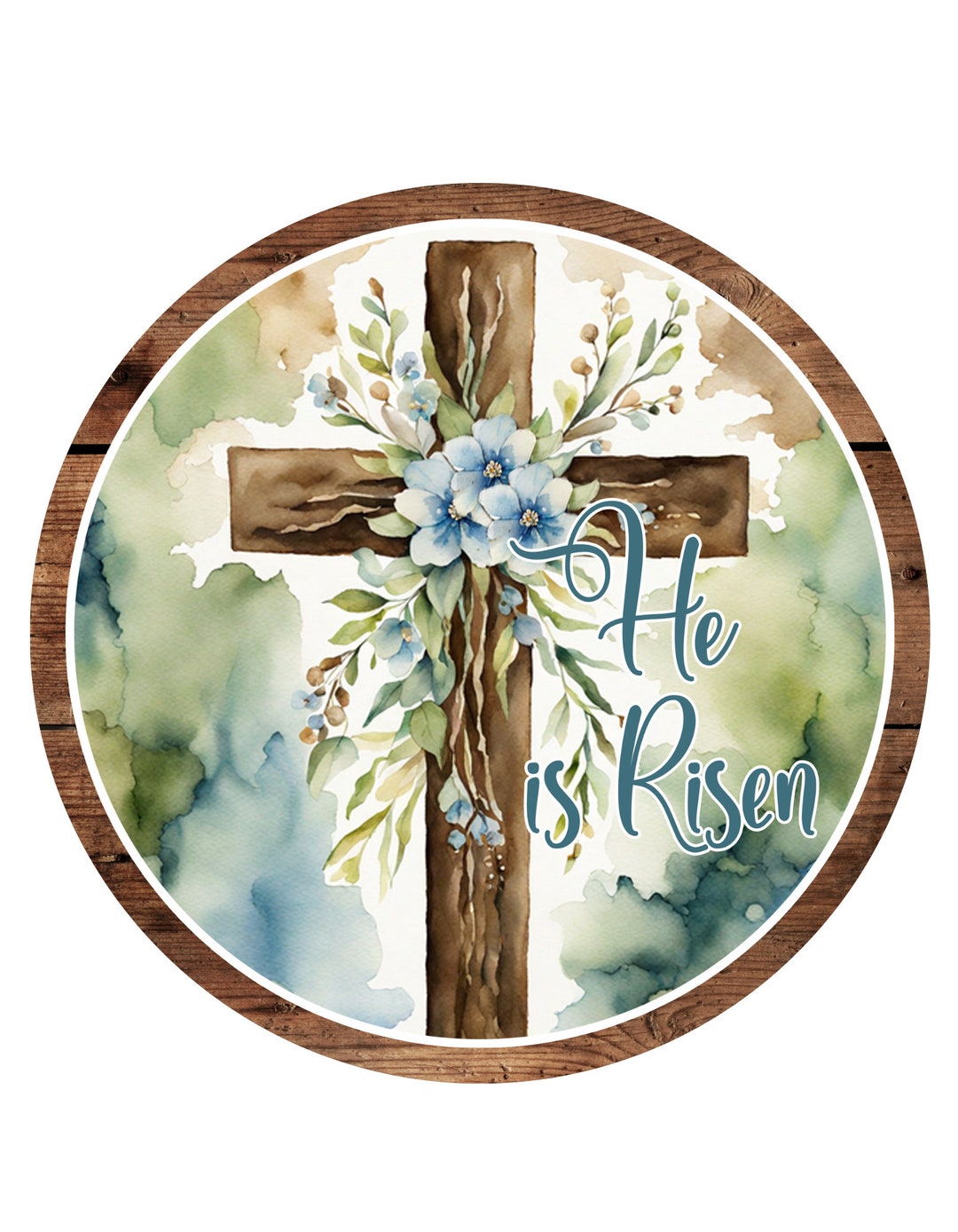 Round Cross He is Risen Wreath Sign, Round Wreath Sign, Sign for Wreath ...