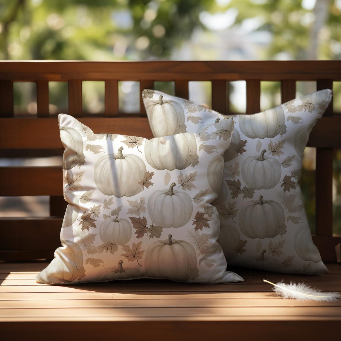 Fall White Pumpkins Outdoor Pillow, Fall Porch Home Accessory, Patio ...