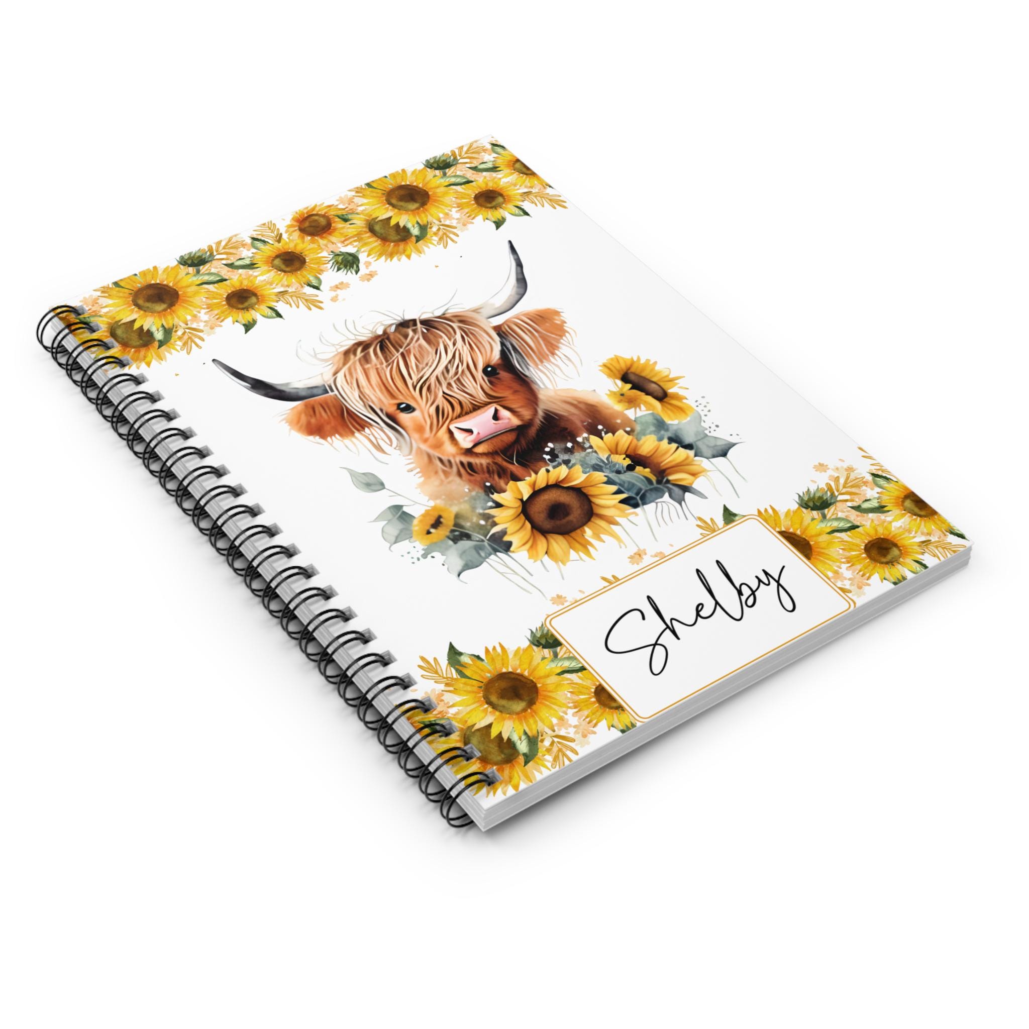 Highland Cow and Sunflower Spiral Notebook, Shaggy Cow Journal ...