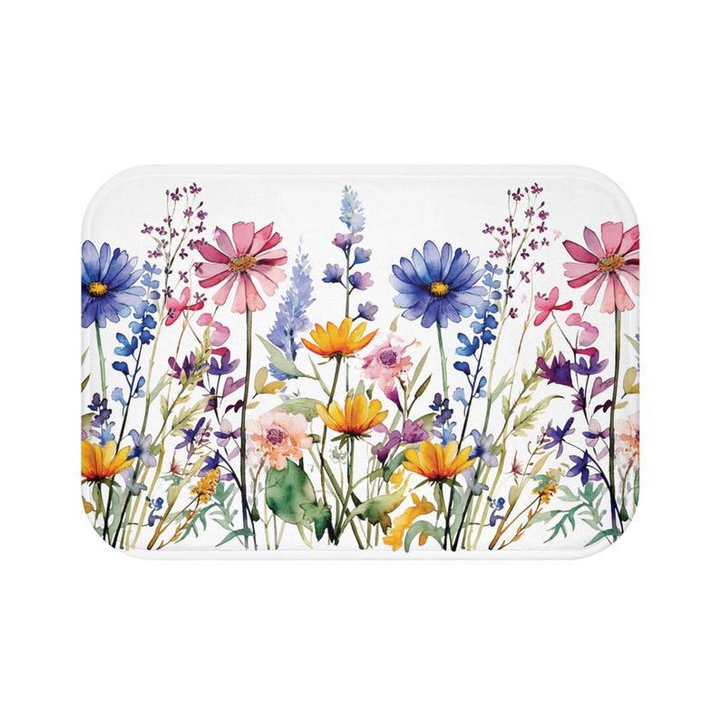 Wildflowers Bath Mat, Bathroom Rug, Shabby Chic Home, Floral Gift, Gift ...