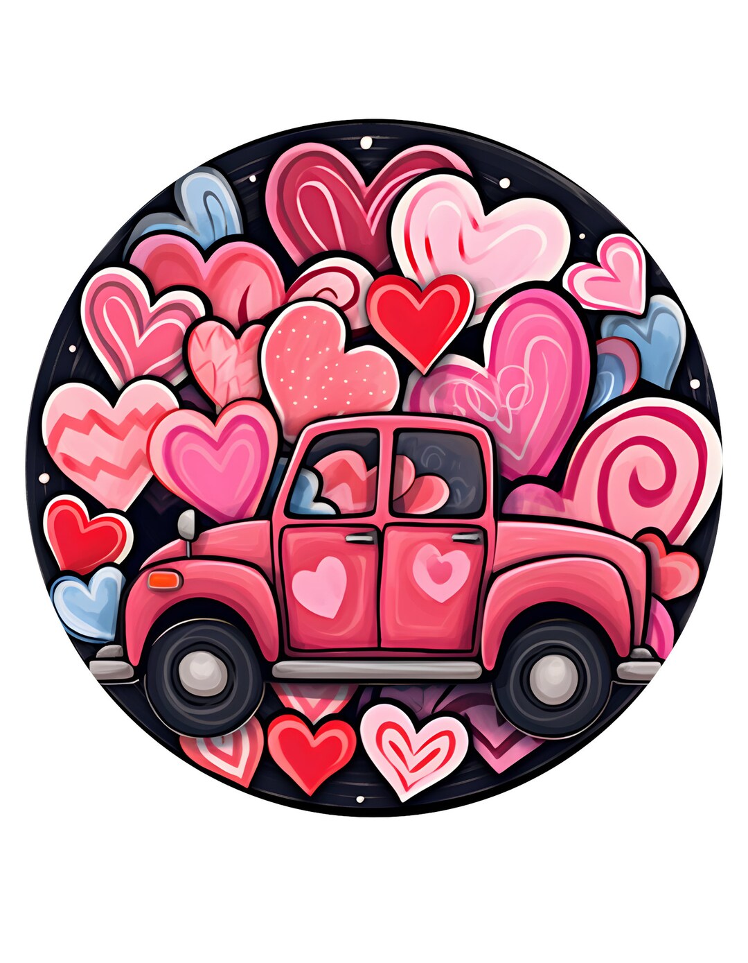 Wreath Sign, Loads of Love Pink Car With Hearts Wreath Sign, Round ...