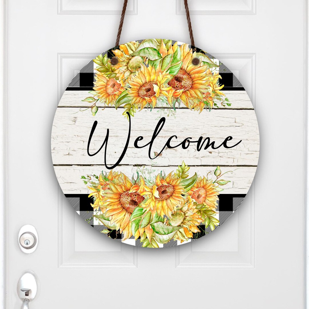 Welcome Front Door Sign, Round Sunflowers Door Hanger, New Home ...