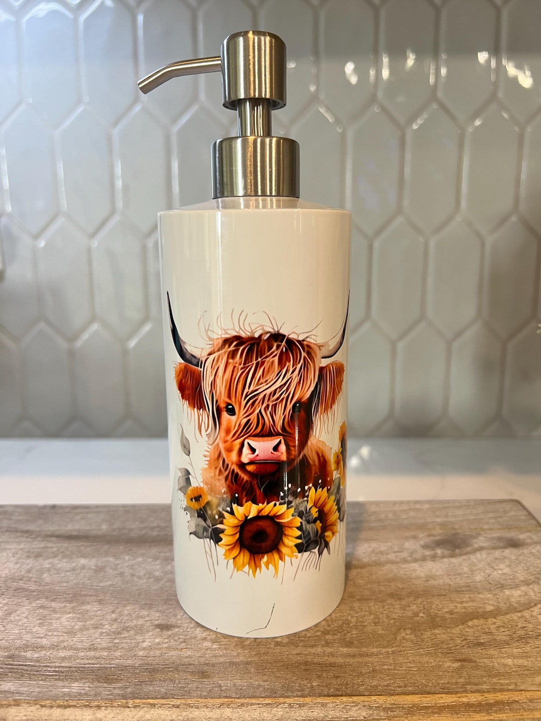 Highland Shaggy Cow Sunflower Soap or Lotion Dispenser, Cow Bath ...
