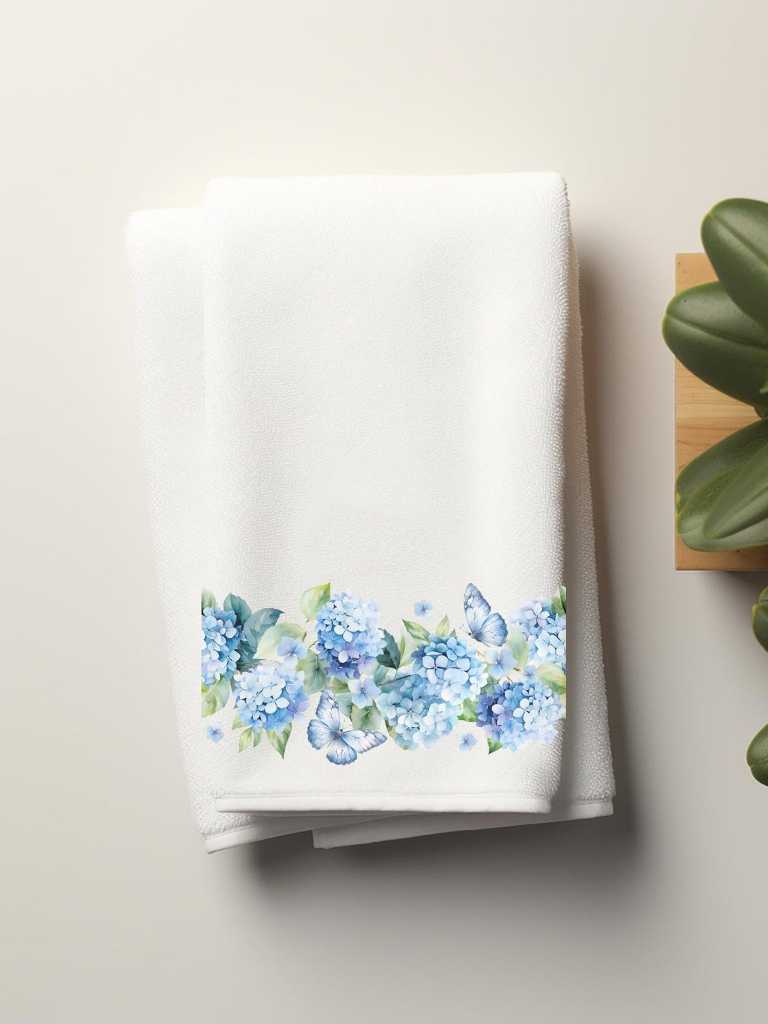 Blue Hydrangeas Velour Hand Towel, Powder Room Towel, Fingertip Guest ...