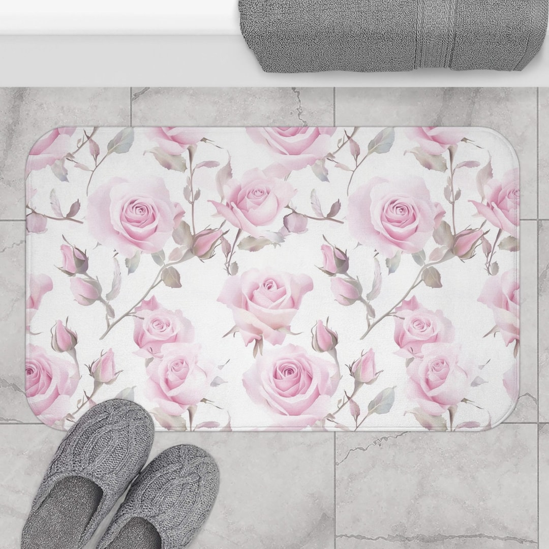 Floral Bath Mat, Soft Rose Bath Rug, Home Decor, Bathroom Accessories ...