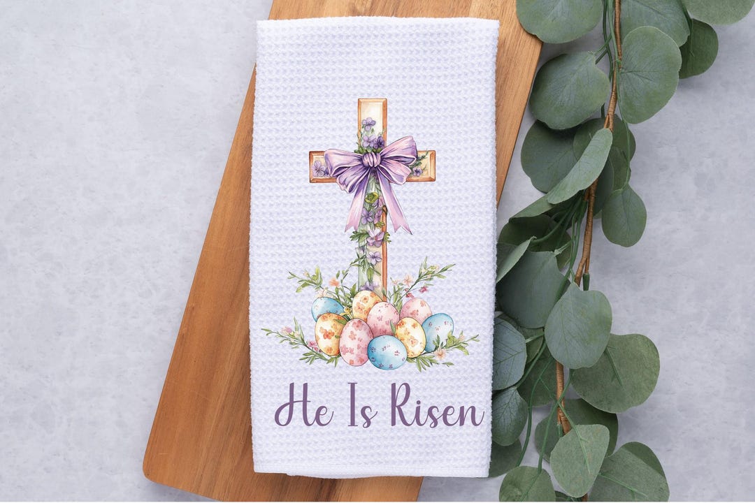 Custom Cross Easter Eggs Tea Dish Hand Kitchen Towel, Floral Spring ...