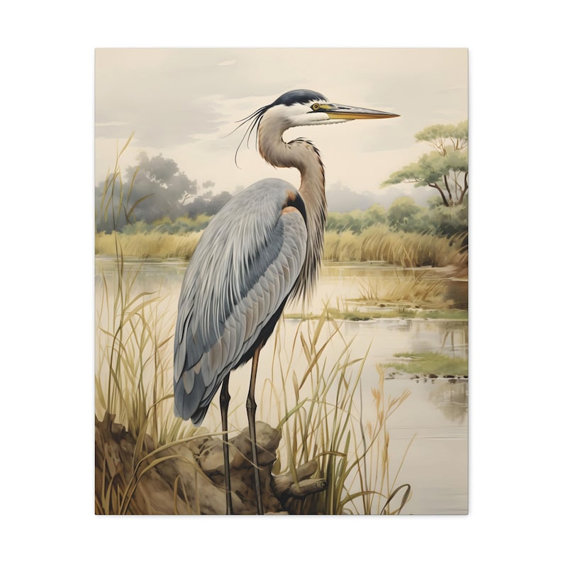 Heron Canvas Wall Art, Nature Decor, Elegant Bird Print, Blue Heron ...