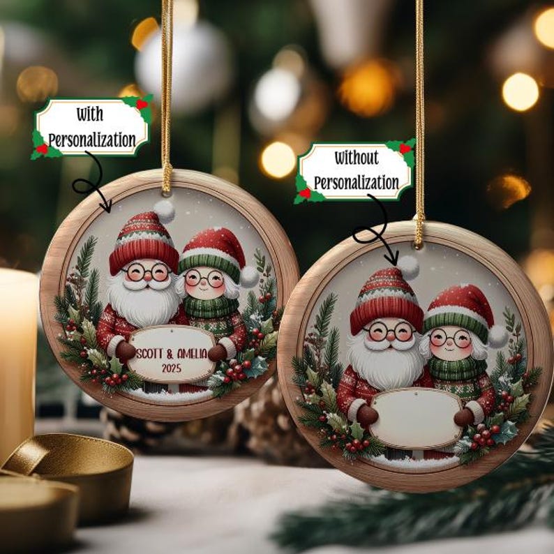 Personalized Santa & Mrs. Claus Ornament, Santa Wedding Bridal Shower ...