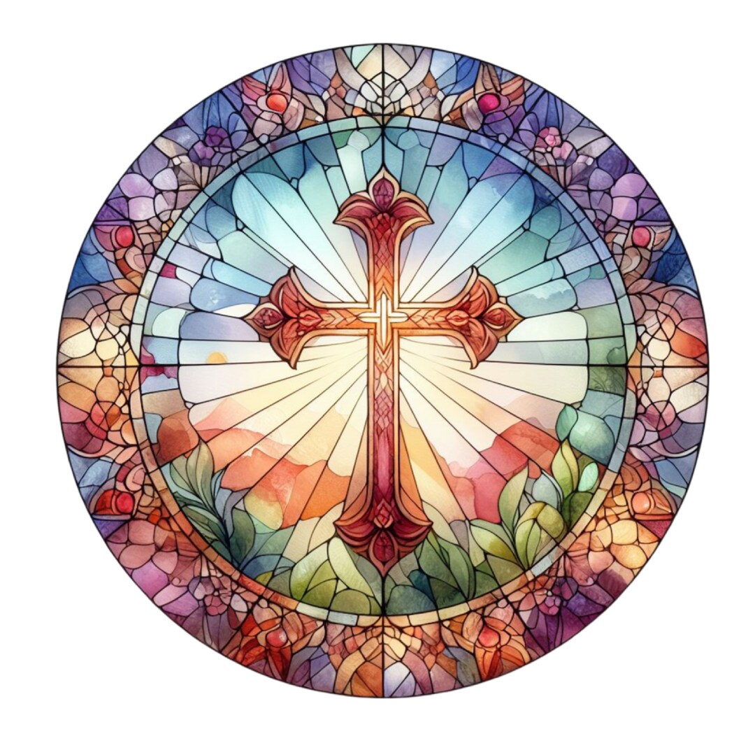 Faux Stained Glass Cross Wreath Sign, Round Wreath Sign, Sign for ...