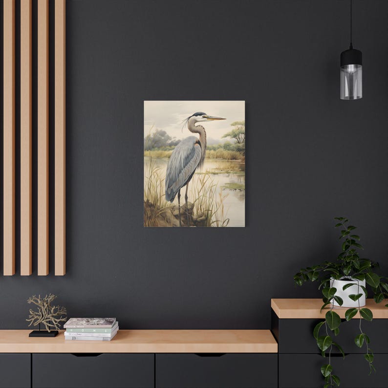 Heron Canvas Wall Art, Nature Decor, Elegant Bird Print, Blue Heron ...