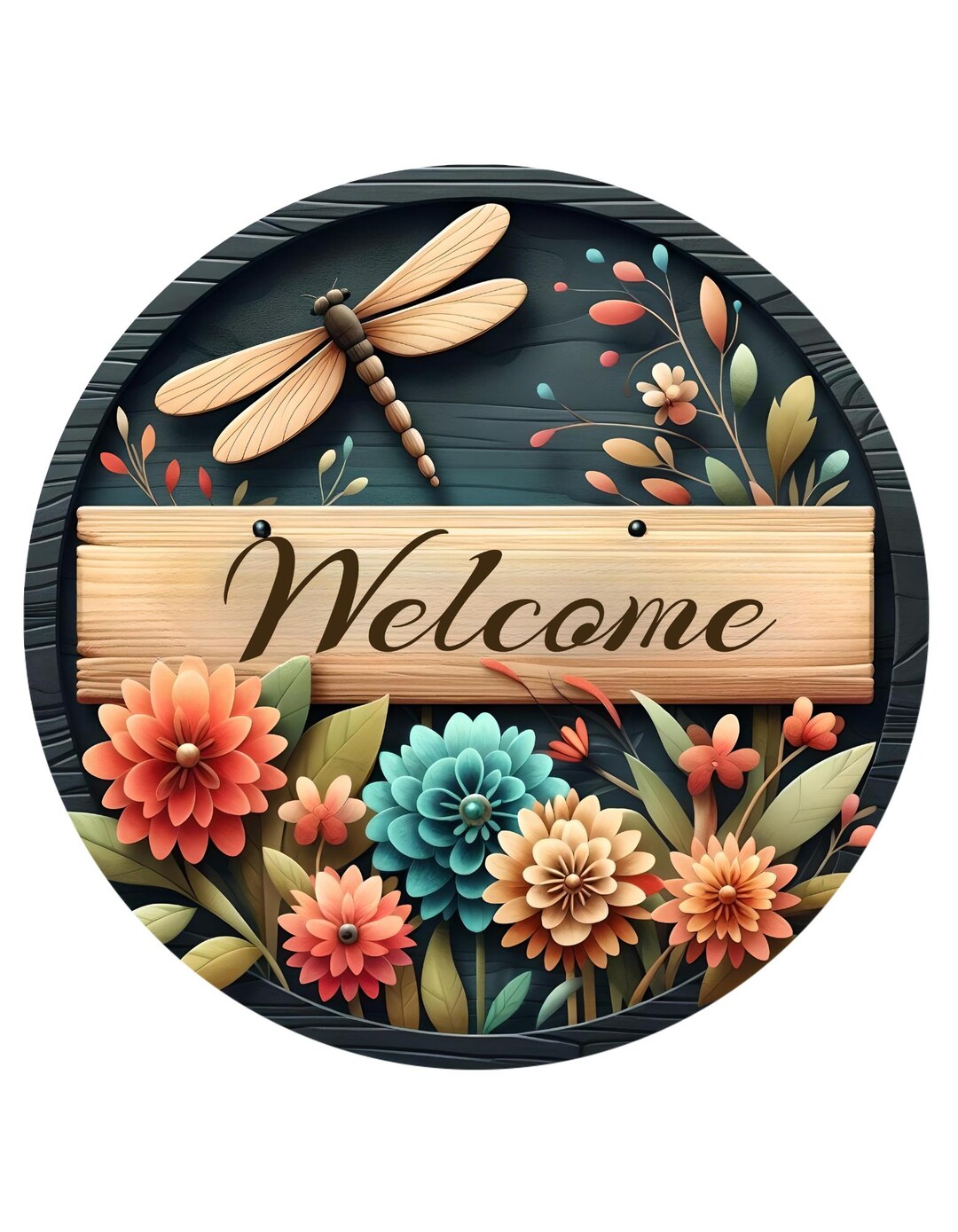Welcome Dragonfly Wreath Sign, Round Wreath Sign, Sign for Wreath ...