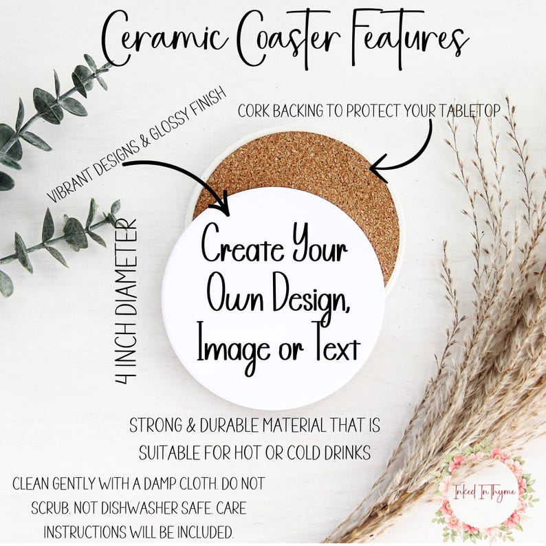 Create Your Own Coaster, Custom Image or Text Round or Square Ceramic ...