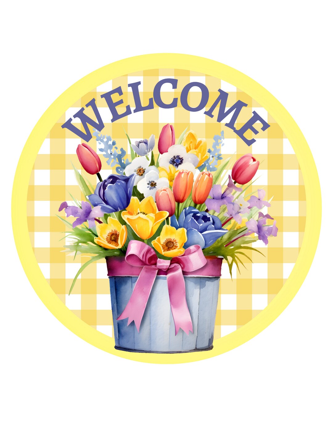 Welcome Spring Flowers Wreath Sign, Round Wreath Sign, Sign for Wreath ...