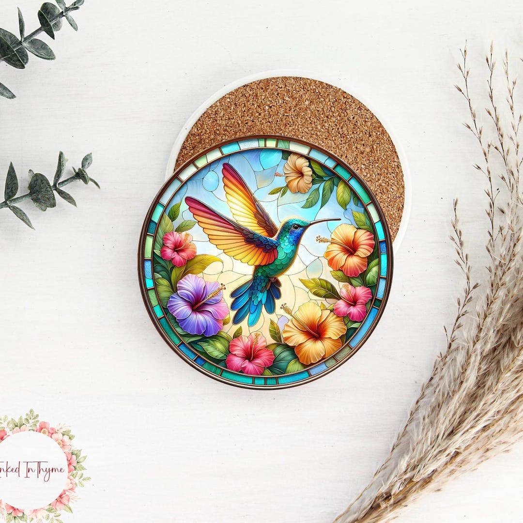 Faux Stained Glass Hummingbird Coaster, Bird Lover Nature Coaster ...
