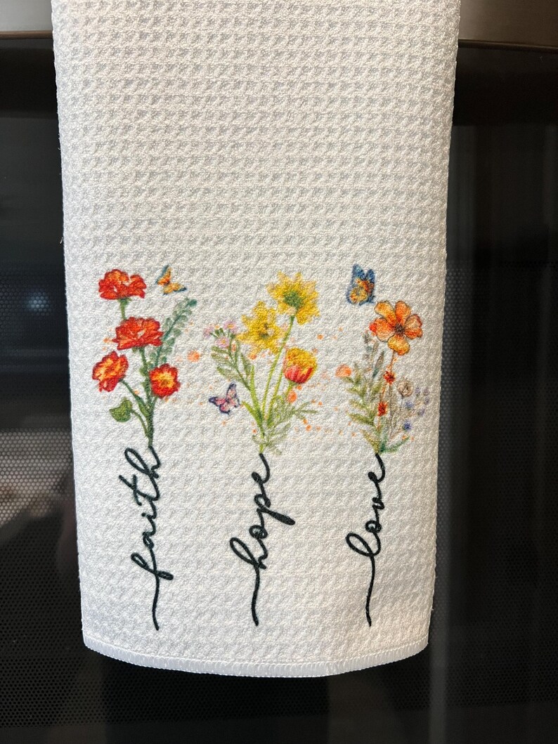 Faith Hope Love Floral Hand Dish Tea Kitchen Towel, Kitchen Decor,gift ...
