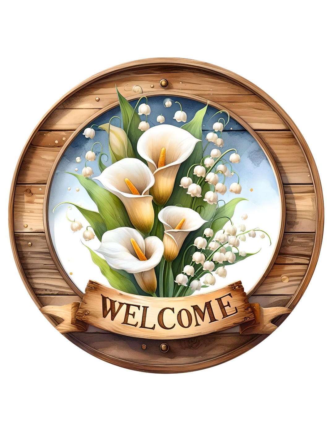 Welcome Lillies Wood Look Wreath Sign, Round Wreath Sign, Sign for ...