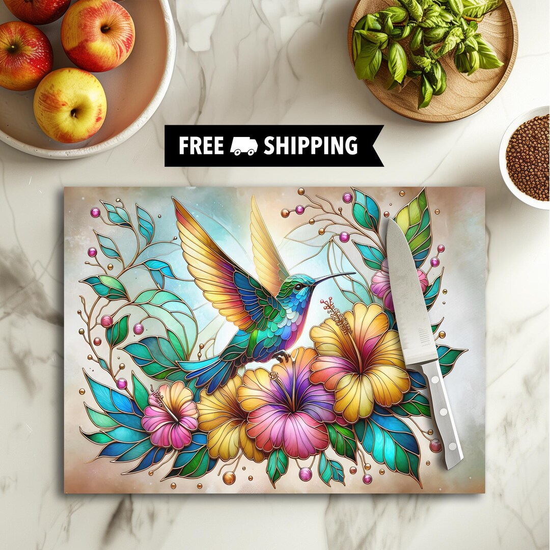 Hummingbird Tempered Glass Cutting Board, Charcuterie Board, Serving ...