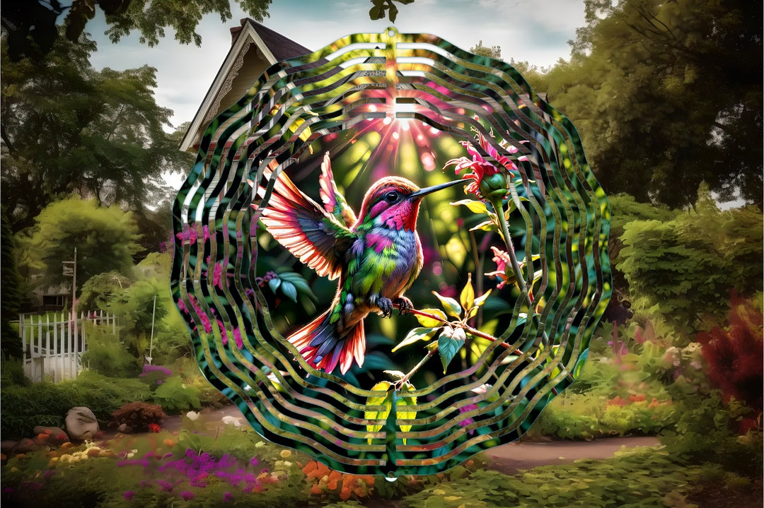 Bright Hummingbird Wind Spinner-10 Inch Double Sided Metal Wind Spinner ...