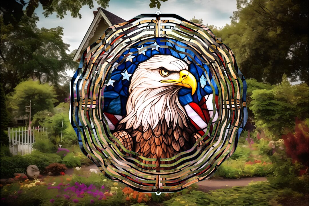 Stained Glass Eagle Wind Spinner-10 Inch Metal Double Sided Wind ...
