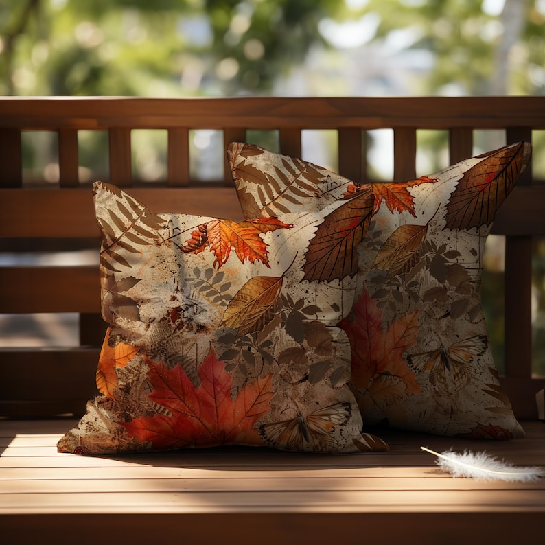 Fall Leaves Outdoor Pillow, Cozy Garden Decor, Fall Porch Home ...