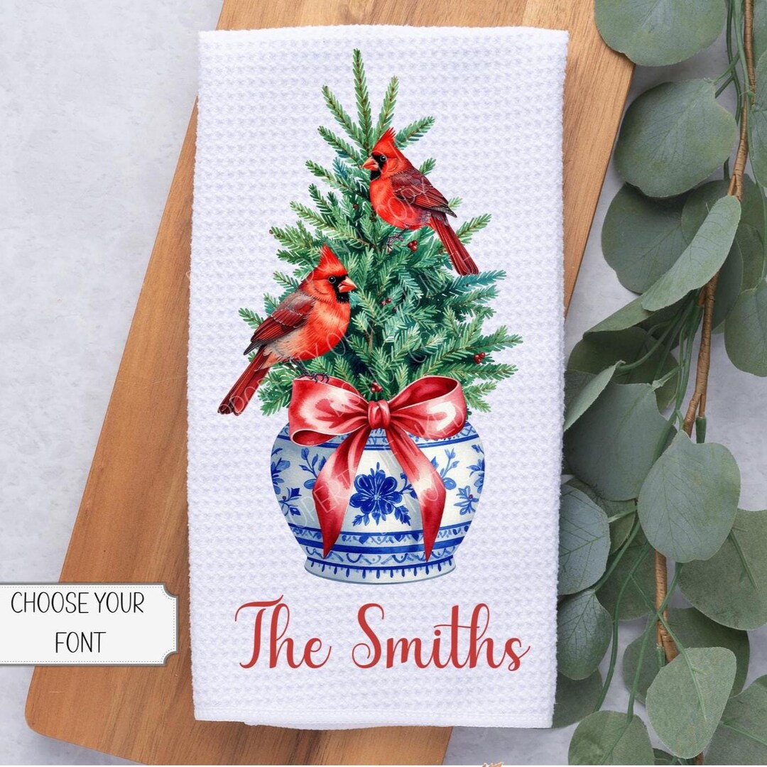 Custom Cardinal Tree in Chinoiserie Vase Tea Dish Hand Kitchen Towel ...