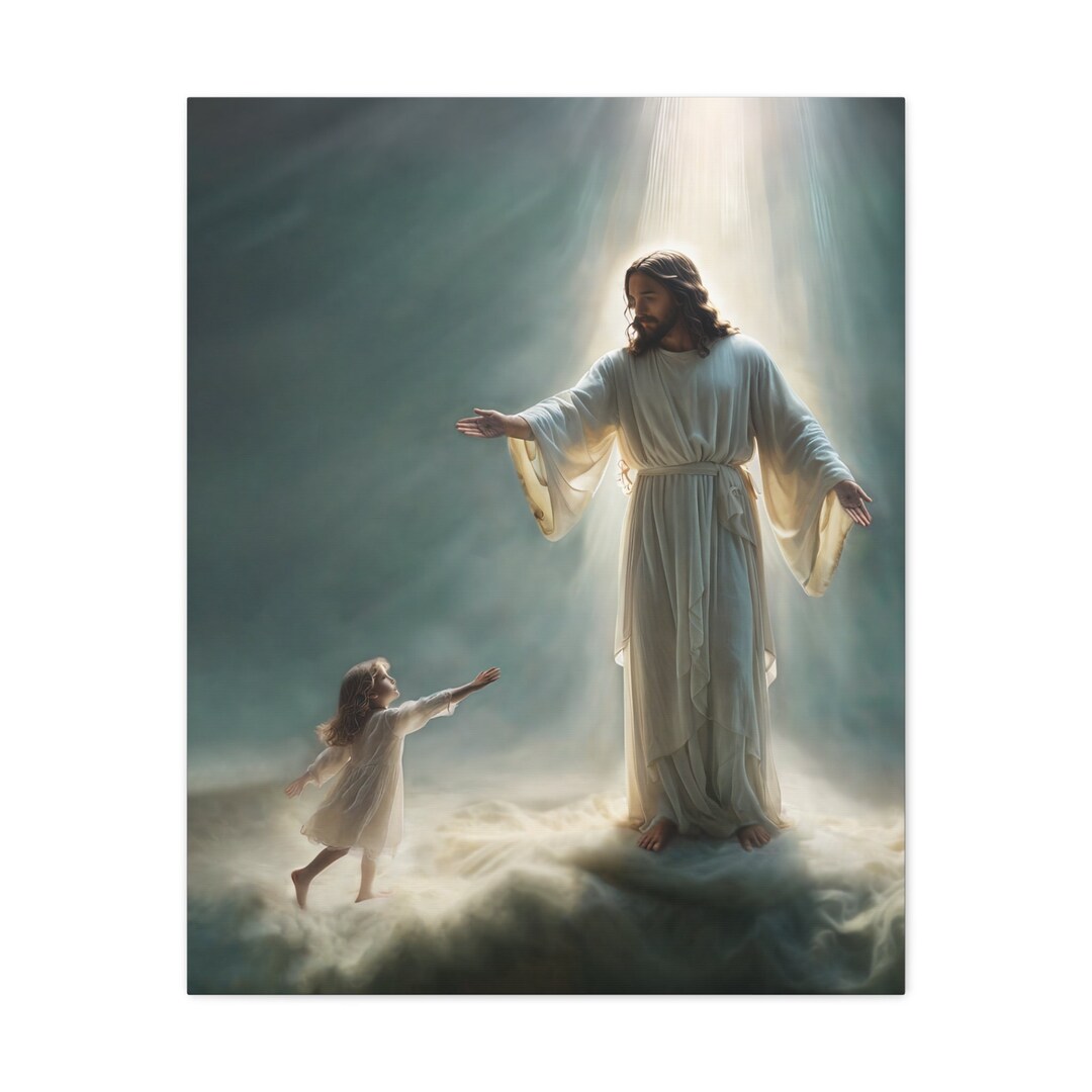 Jesus With Little Girl Canvas Wrap- Heavenly Welcome- Christian Wall ...
