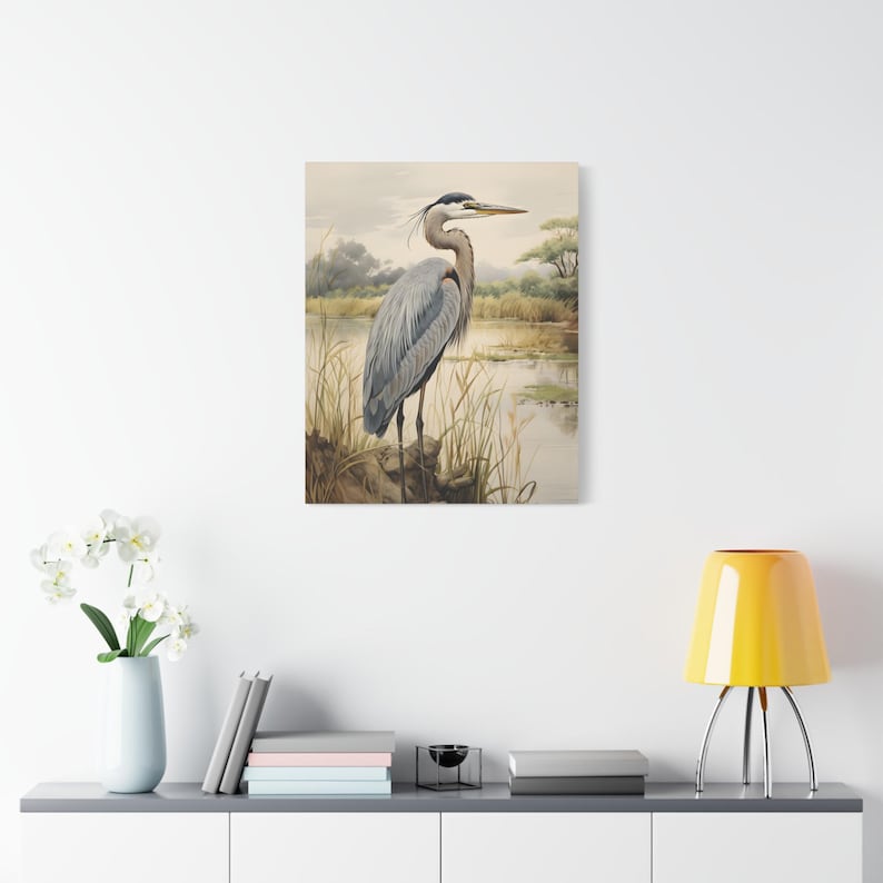 Heron Canvas Wall Art, Nature Decor, Elegant Bird Print, Blue Heron ...