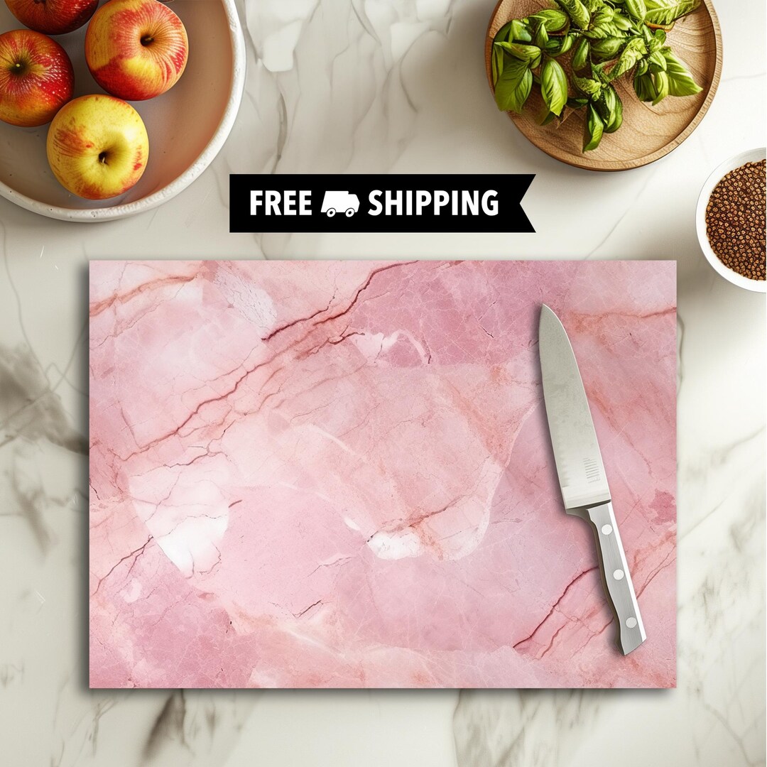 Pink Faux Marble Glass Cutting Board, Marble Kitchen Decor, Charcuterie ...