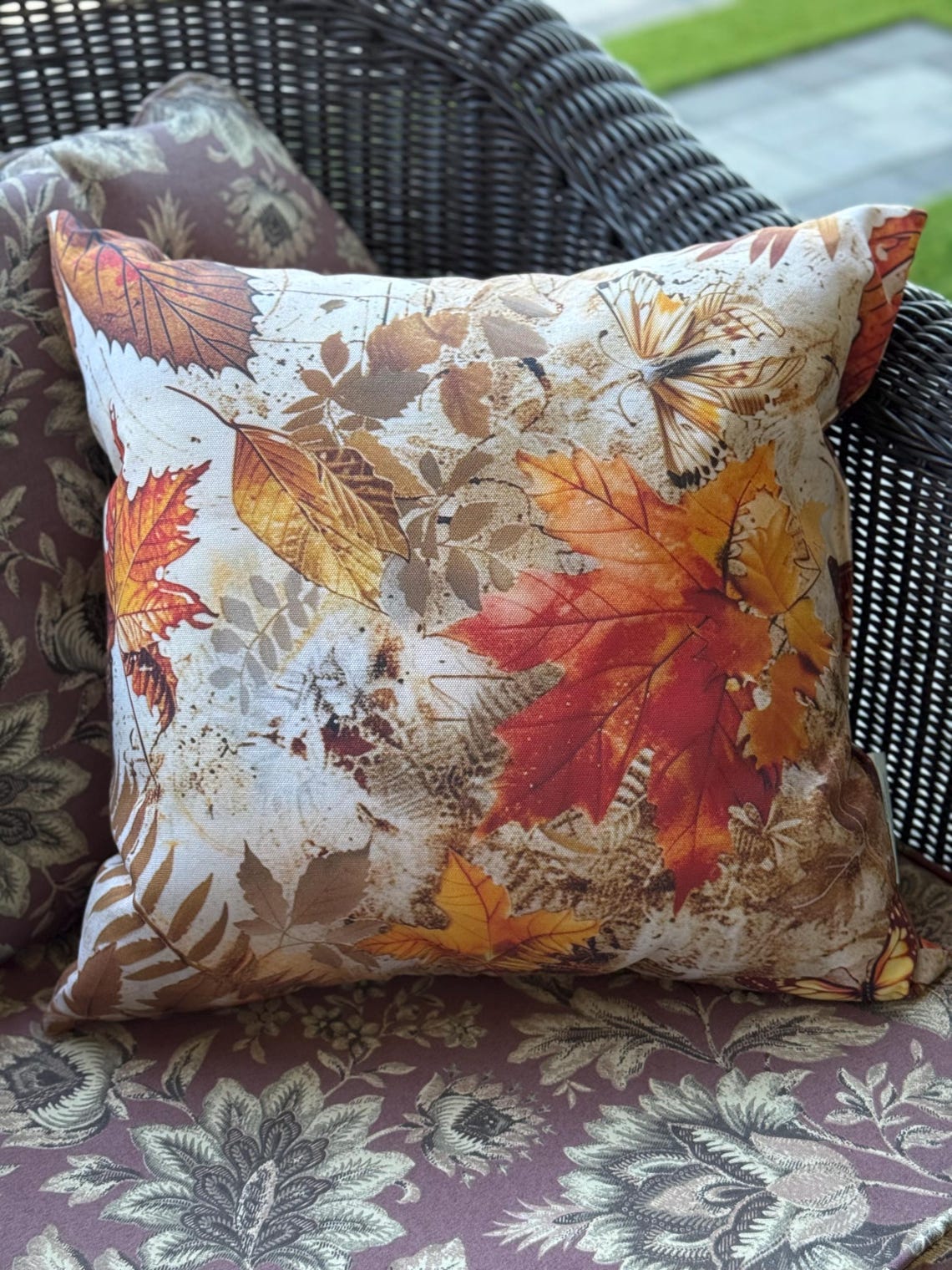 Fall Leaves Outdoor Pillow, Cozy Garden Decor, Fall Porch Home ...