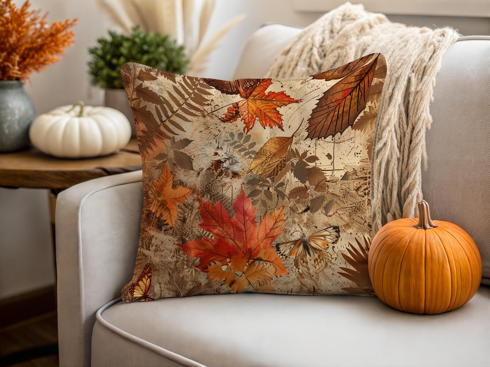 Fall Leaves Outdoor Pillow, Cozy Garden Decor, Fall Porch Home ...