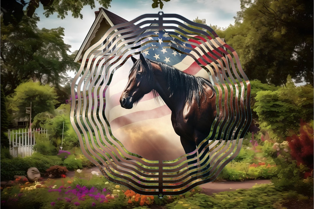 Horse and American Flag Wind Spinner-10 Inch Double Sided Metal Wind ...