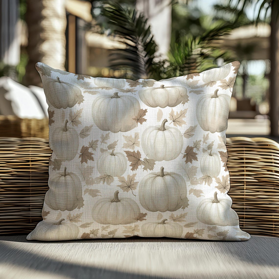Fall White Pumpkins Outdoor Pillow, Fall Porch Home Accessory, Patio ...