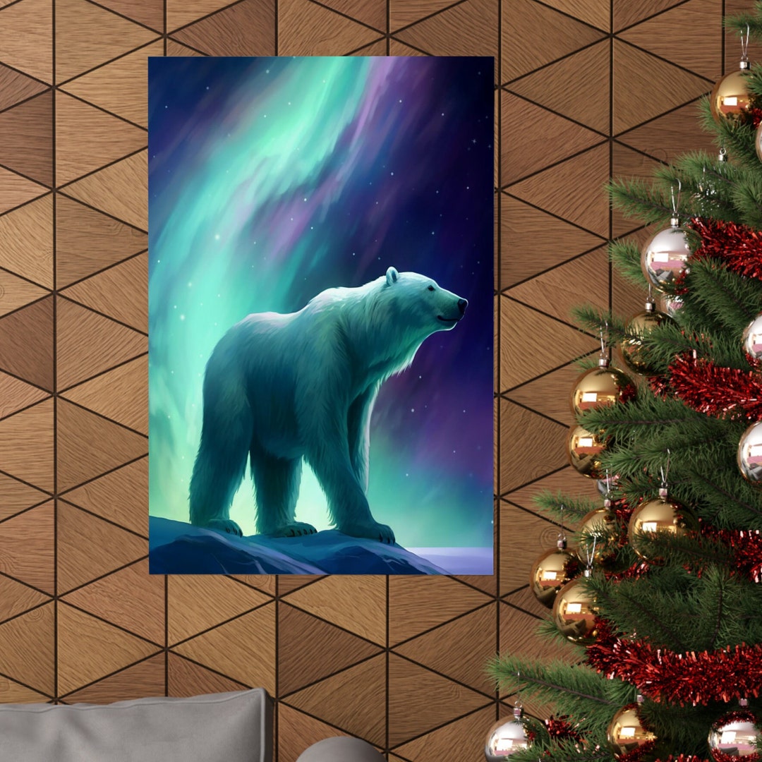 Polar Bear Poster Wall Art Bear Northern Lights Lover Art Northern ...