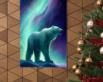 Cute Polar Bear Northern Lights Wall Decor Aurora Wall Art Artful ...