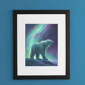 Polar Bear Digital Art Northern Lights Livingroom Picture Winter Night ...