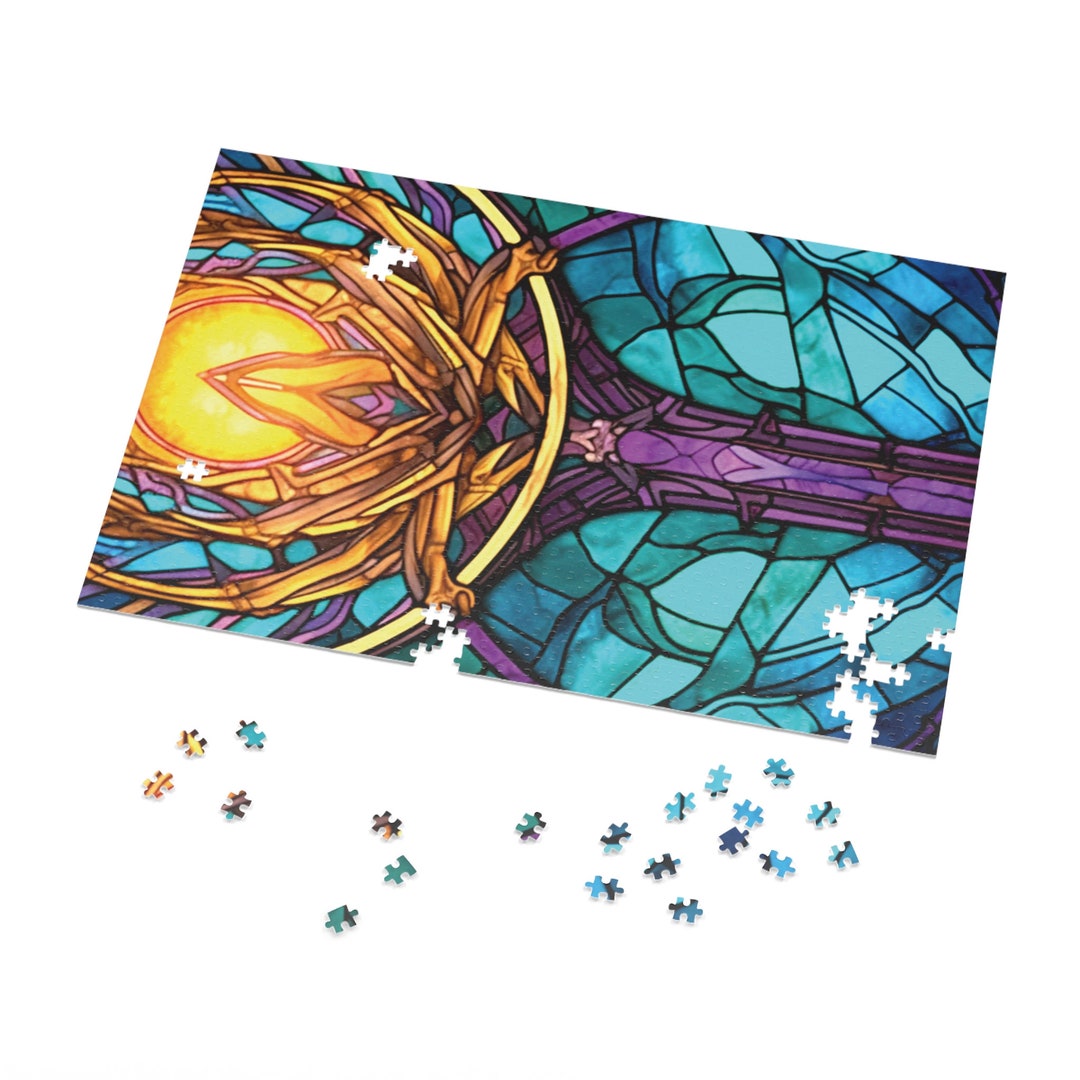 Jigsaw Puzzle Collection 13 Vibrant Faux Stained Glass Window Panel ...