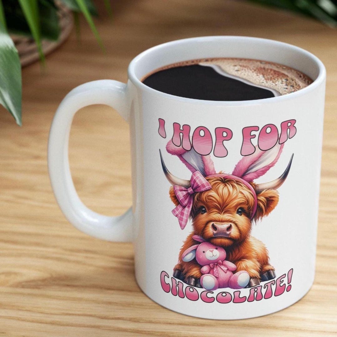 Cute Cow Bunny Ears Mug, Cow Wearing Fuzzy Pink Bunny Ears, Funny Cow ...