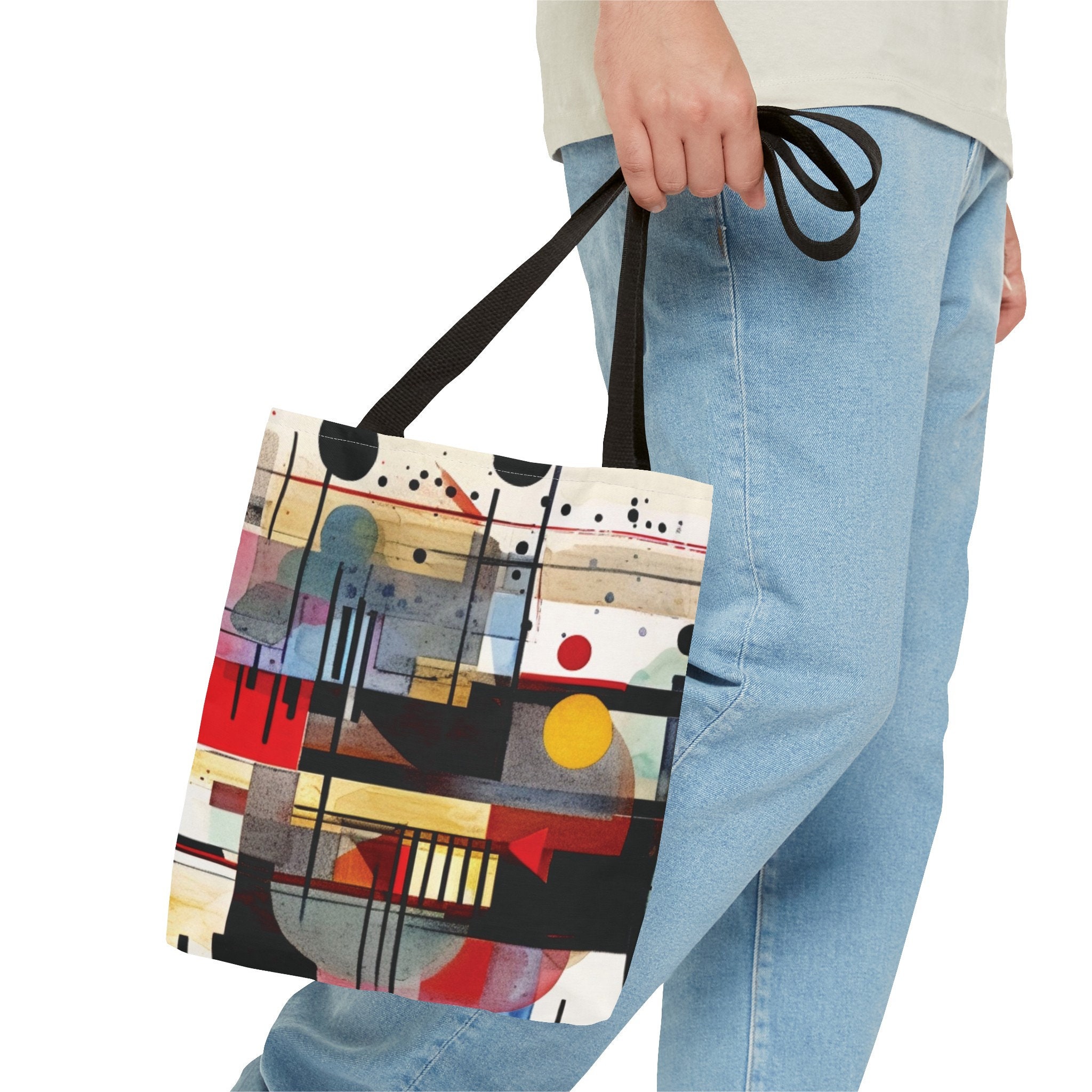 Modern Abstract Art Tote Bag (AOP), Geometric Design, Primary Colors ...