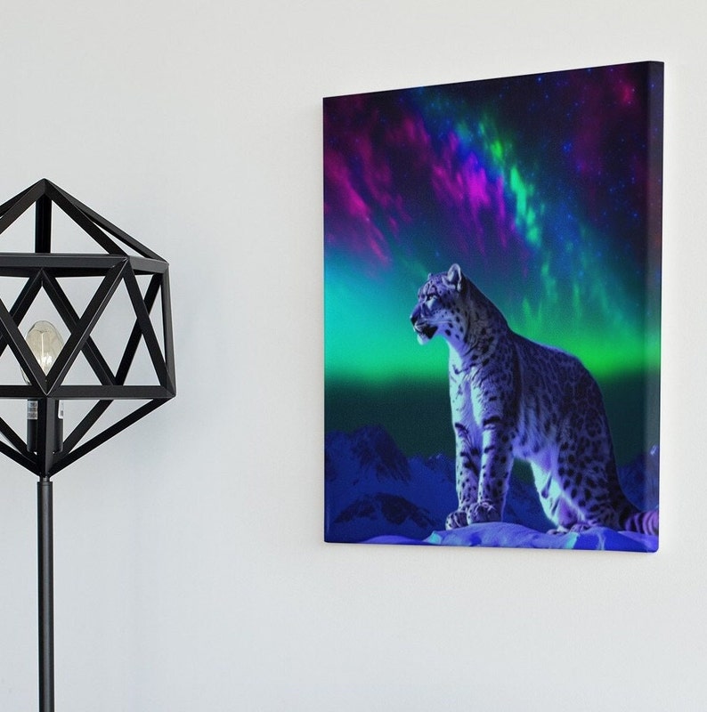 Snow Leopard Northern Lights Livingroom Wall Art Digital Download Vivid ...